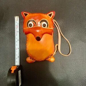 Handmade | Bags | Handmade Orange Leather Fox Coin Purse Cute Animal ...